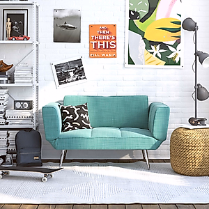 Novogratz Leyla Loveseat with Magazine Storage, Adjustable Sofa Bed Armrests to Convert into a Couch Sleeper, Teal Futon
