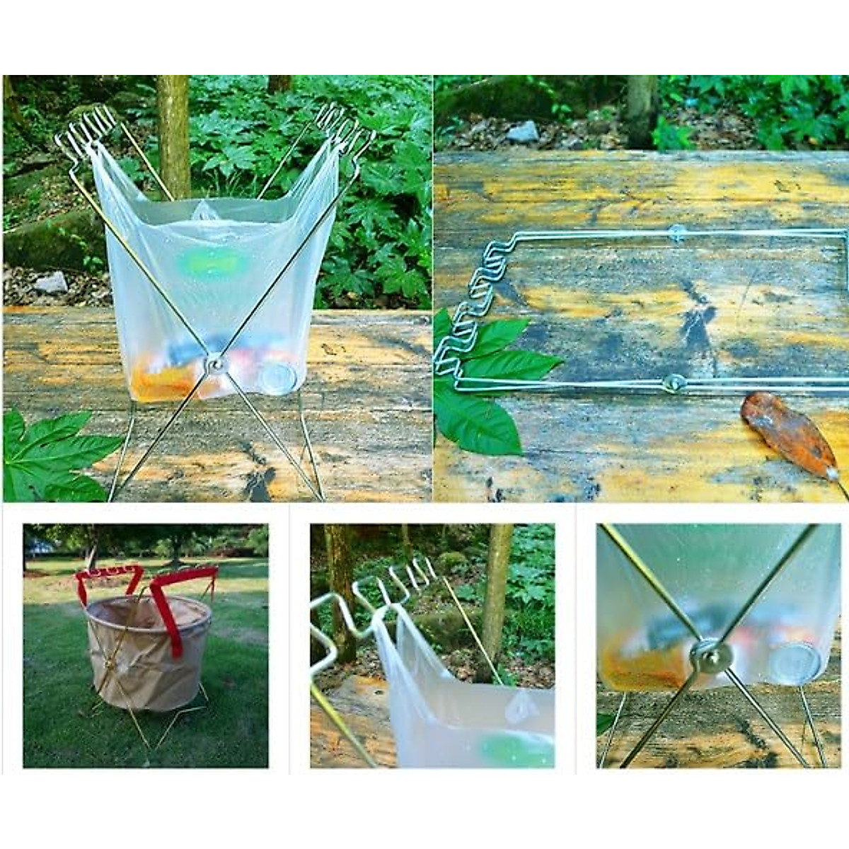 Tnfeeon Trash Rack, Foldable Trash Bag Holder Plastic Bag Shelf, Portable Garbage Bag Holder for Camping Picnic Kitchen Barbecue Accessory BBQ Supplies