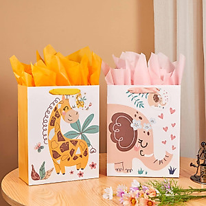 SUNCOLOR 2 Pack 13" Gift Bags for Baby with Tissue Paper