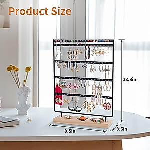 JAZUIHA Earrings Organizer Stand Earring Holder Display Stand with100 Holes 5 Tier Jewelry Organizer rack of Wooden Base Storing Earrings for Girls (Black)