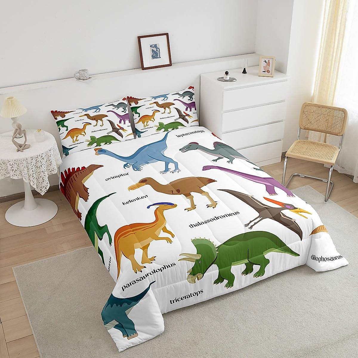 Erosebridal Dino Comforter Set for Kids Boys Girls,Dinosaur Bedding Set Twin,Set of Ancient Dinosaur Bedding Comforter Sets,Jungle Animal Duvet Insert with 1 Pillowcase