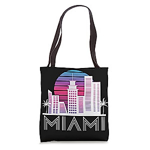 Retro Miami Cityscape Skyline Vintage 80s Beach Souvenir Tote Bag