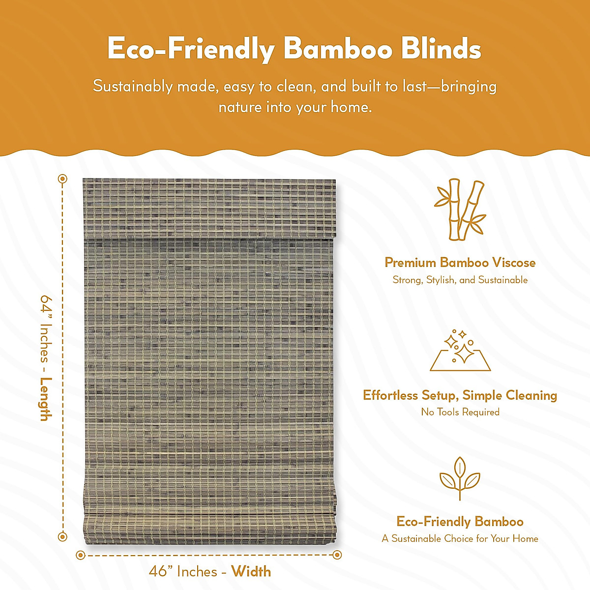 Radiance 2208866E Cordless Roman Shade, 46" W x 64" L, Driftwood