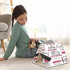 enheng Small Pet Hideout Cute Hand Drawn Christmas Labels Hamster House Guinea Pig Playhouse for Dwarf Rabbits Hedgehogs Chinchillas