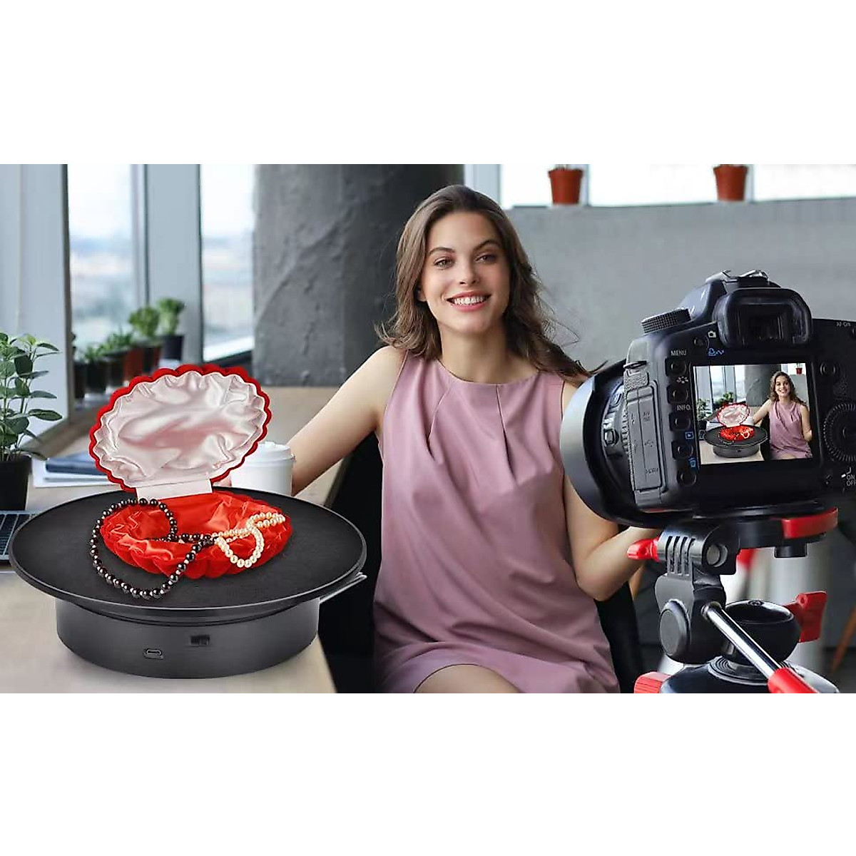 Motorized Rotating Display Stand Automatic Revolving Platform ideal for 360 Degree Images, Product Display, Cake Display Photography Turntable for Product (Black)