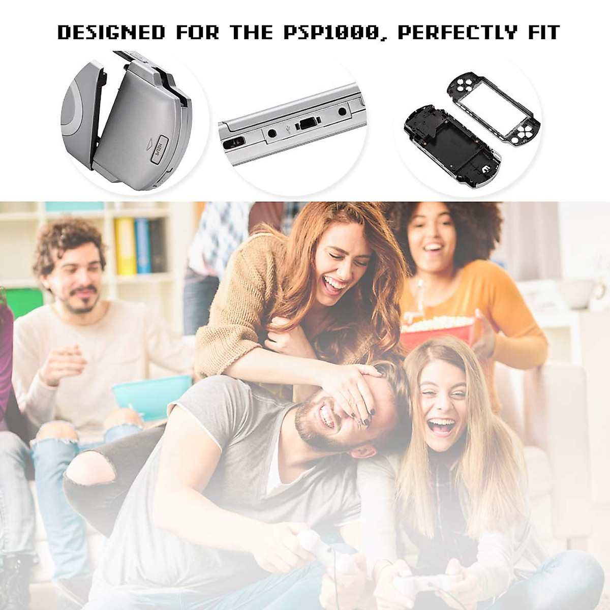 ASHATA Full Housing Repair Mod Case + Buttons Replacement Compatible for Sony PSP 1000 Console(Silver)