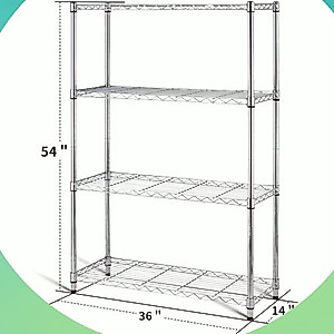 XCVBDE 4-Tier Storage Shelves 36''x14''x54'' Height Adjustable Garage Storage Shelves Heavy Duty Pantry Shelving Metal Utility Shelves Wire Rack for Home Kitchen Laundry Room Organization（Chrome）