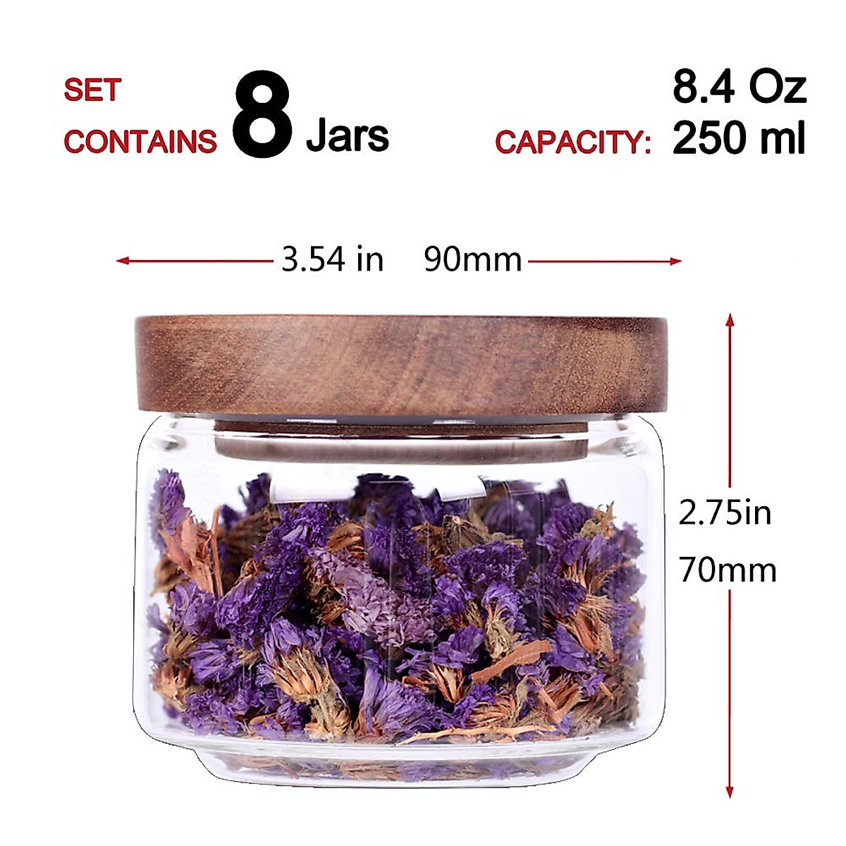 Tzerotone 8 Pcs Spice Containers - 8.5oz Glass Spice Jars With Acacia Airtight Lid and Labels - Stackable Empty Round Spice Bottles for kitchen Seasoning, coffee bean, tea, suger, herbs