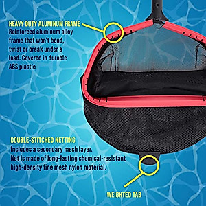 U.S. Pool Supply Professional Heavy Duty 17" Swimming Pool Leaf Skimmer Rake with Deep Double-Stitched Net Bag - Strong Aluminum Frame for Faster Cleaning & Easier Debris Pickup and Removal