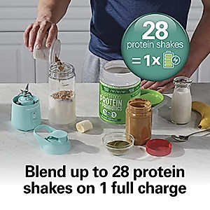 Hamilton Beach Mini Cordless Portable Personal Blender for Shakes and Smoothies, USB Rechargeable, 16 oz. Jar with Leakproof Travel Lid, 6 Stainless Steel Blades, Blue (51182)