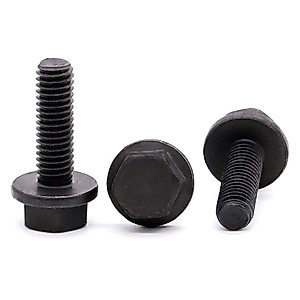 Glvaner M6-1.0 x 16mm (25 pcs) Alloy Steel Flanged Washer Head Hex Bolts, Extra-Large Washer Head, 10.9 Grade Black Oxide Finish GB5789 Full Thread