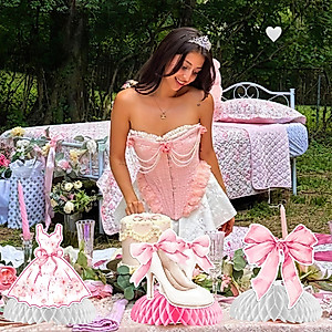 She's Tying the Knot Bachelorette Party Decorations Pink Bow Honeycomb Centerpieces Floral Diamond Ring Love Is Sweet Table Decor for Girls Bachelorette Bridal Shower Engagement Wedding Party Supplies