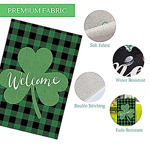 St. Patrick's Day Garden Flag Vertical Double Sided Buffalo Plaid Burlap Shamrock Garden Flag, St Patricks Day Holiday Yard Home Outdoor Decoration 12.5 x 18 Inch