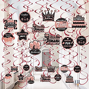 36pcs Happy Retirement Hanging Swirls Decorations for Women, Rose Gold Retirement Theme Foil Ceiling Hanging Party Supplies, Goodbye 9 to 5 Retired Officially Swirl Decor