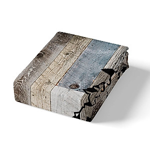 Happy Camping Kids Fitted Sheet Queen Size,Rustic Camper Adventure Bedding Set,Girls Boys Adults Bedroom Decor,RV Trailer Traveling Bed Cover,Blue Brown Farmhouse Bed Sheet,2 Pillowcases