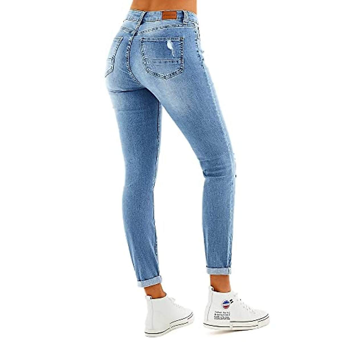 RHODANTHE Women's Ripped Boyfriend Jeans Stretch Skinny Trendy Jean Women Straight Distressed Jeans