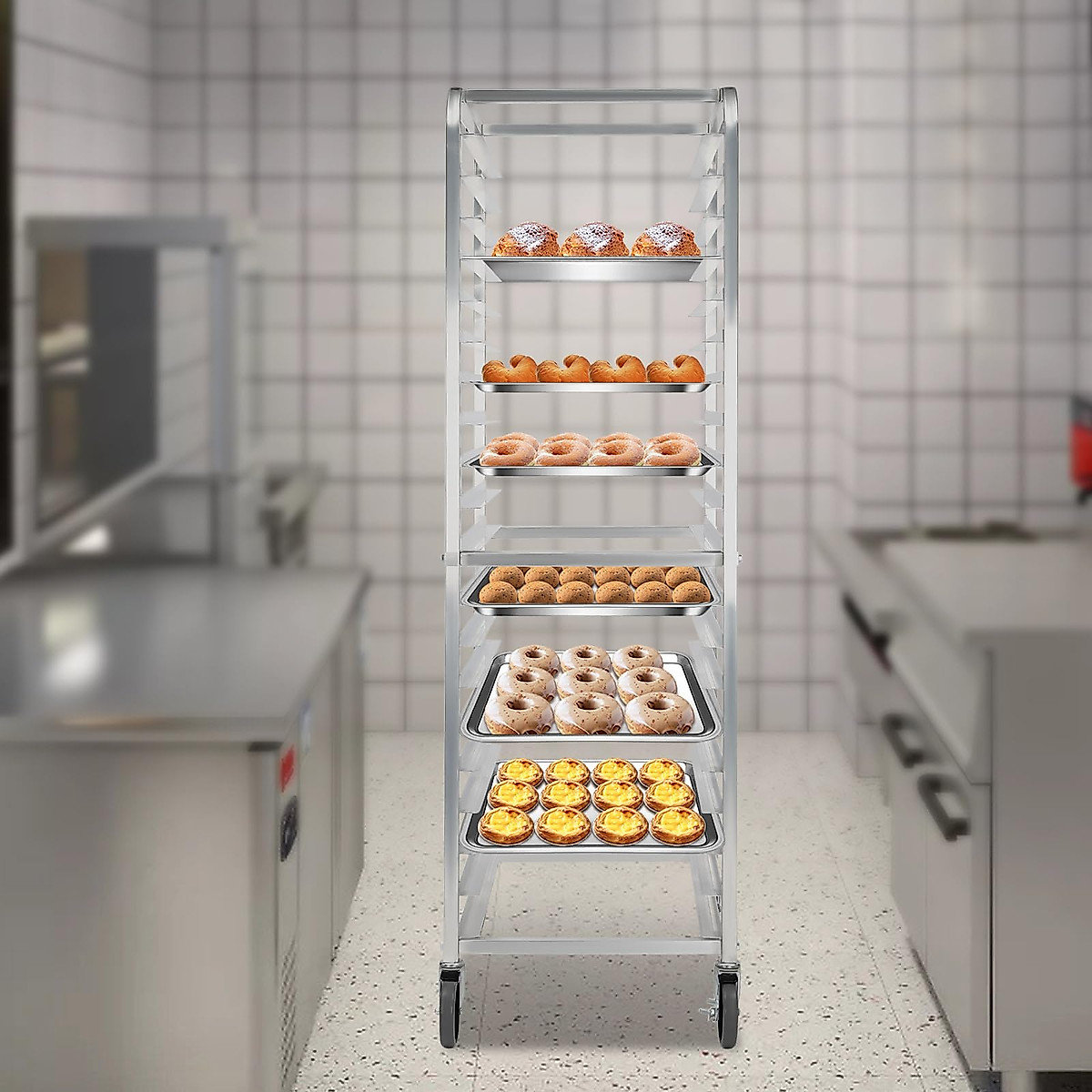 YIYIBYUS Baking Pan Rack, 20-Tier Bakery Rack Commercial Kitchen End Load Bun Sheet Pan Rack with Casters, Racking Trolley Storage for Kitchen Bakery Restaurant Catering
