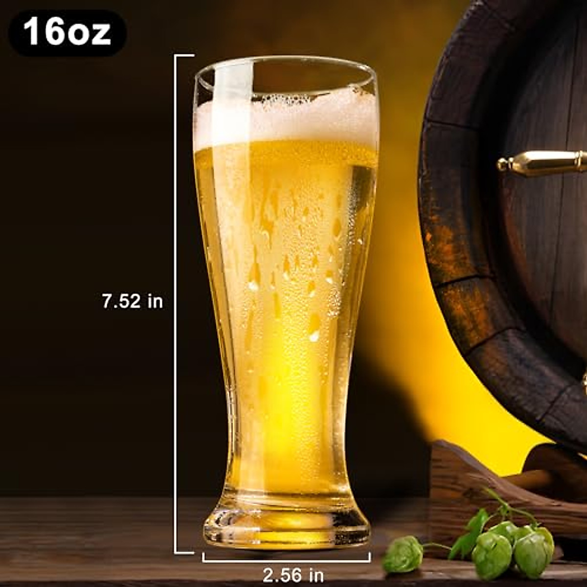 PARACITY Beer Glasses 16 oz, Pint Glasses Set of 2, Pilsner Beer Glasses, Wheat Beer Glasses, Glasses Drinking Set, Glassware Gift for Men