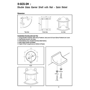 MODONA Double Corner Glass Shelf with Rail – Satin Nickel – 5 Year Warrantee