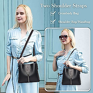 PORRASSO Women Handbag Fashion Bucket Bag Ladies Crossbody Bag Satchel Tote Top Handle Bags Leather Waterproof Shoulder Bag for Work School Travel Daily Use Khaki