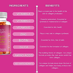 Simply Collagen® Vegan Collagen Booster Gummies for Women & Men - Promotes Youthful & Beautiful Skin, Hair, Nails & Lashes - Key Amino Acids & Antioxidants with Biotin, Vitamins A,C, & E