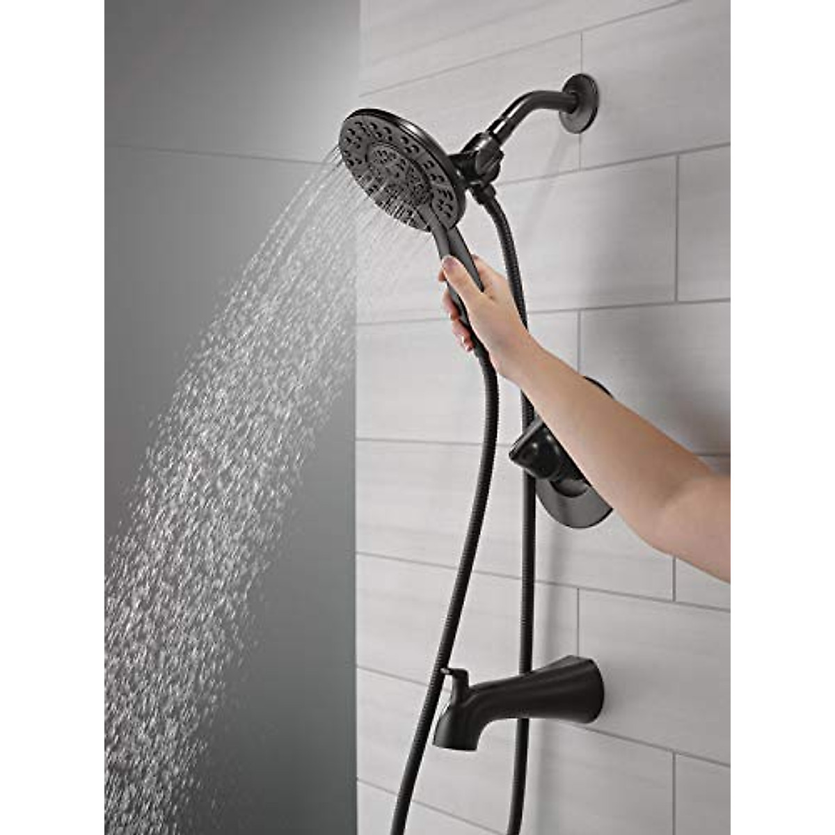 Delta Faucet Arvo 14 Series Single-Handle Tub and Shower Trim Kit, Shower Faucet with 4-Spray In2ition 2-in-1 Dual Hand Held Shower Head with Hose, Matte Black 144840-BL-I (Valve Included)