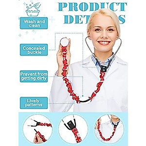 Tondiamo 6 Pieces Stethoscope Cover Scrunchie Elastic Fabric Stethoscope Covers Sleeve Compatible with Stethoscope 6 Styles Stethoscope Neck Wrap for Nurse Doctor