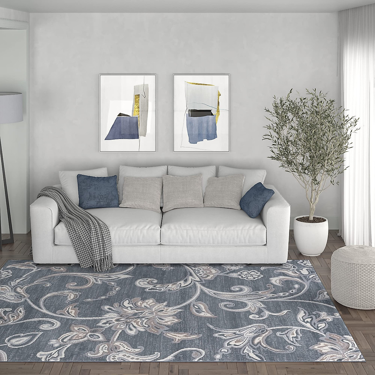 Garland Transitional Floral Dark Gray Rectangle Area Rug, 7.6' x 10'