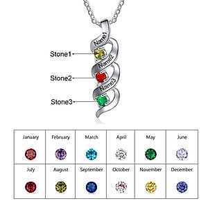 LoraPetid Personalized 2-7 Names Birthstone Necklace Custom Mother Daughter Necklace with Engraved Names Pendent Necklace Gifts for Mom Women (3 name)