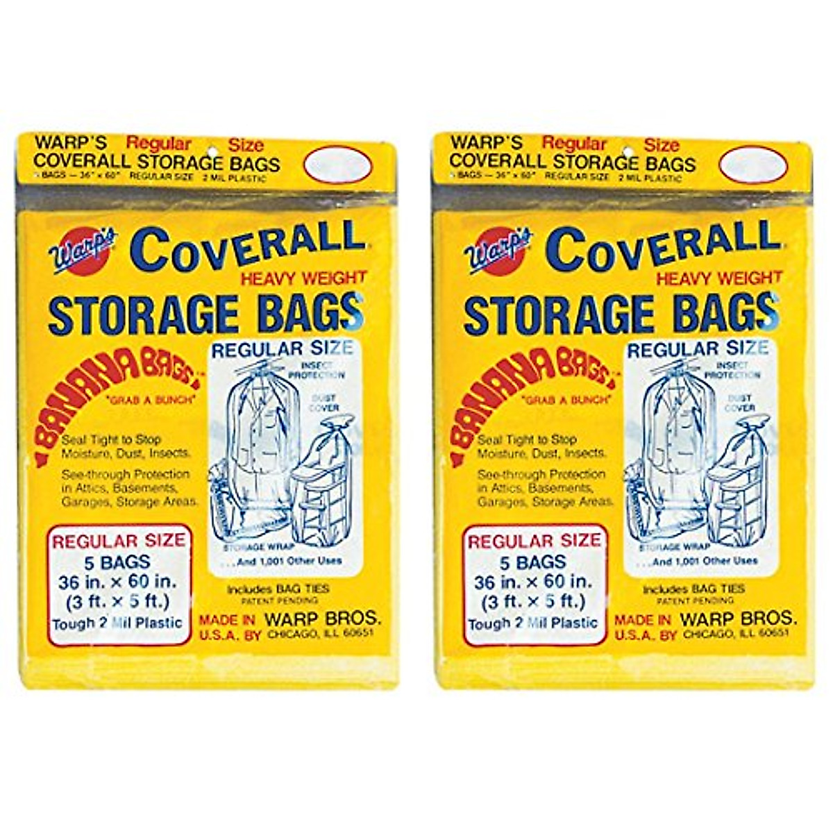Warp'S Storage Bag Banana Bag Regular Yellow 36" X 60" 5 Bags Per Pack - 2 Pack (Total 10 Bags)