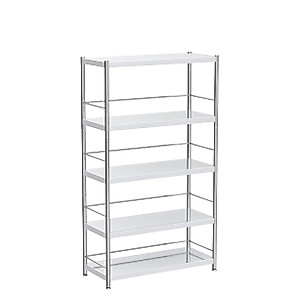 susunnus 5-Tier Stainless Steel Shelf, Heavy Duty Shelving for Kitchen, Garage, Industrial Storage, Kitchen Shelves with Guardrails, Adjustable Feet, Easy to Clean