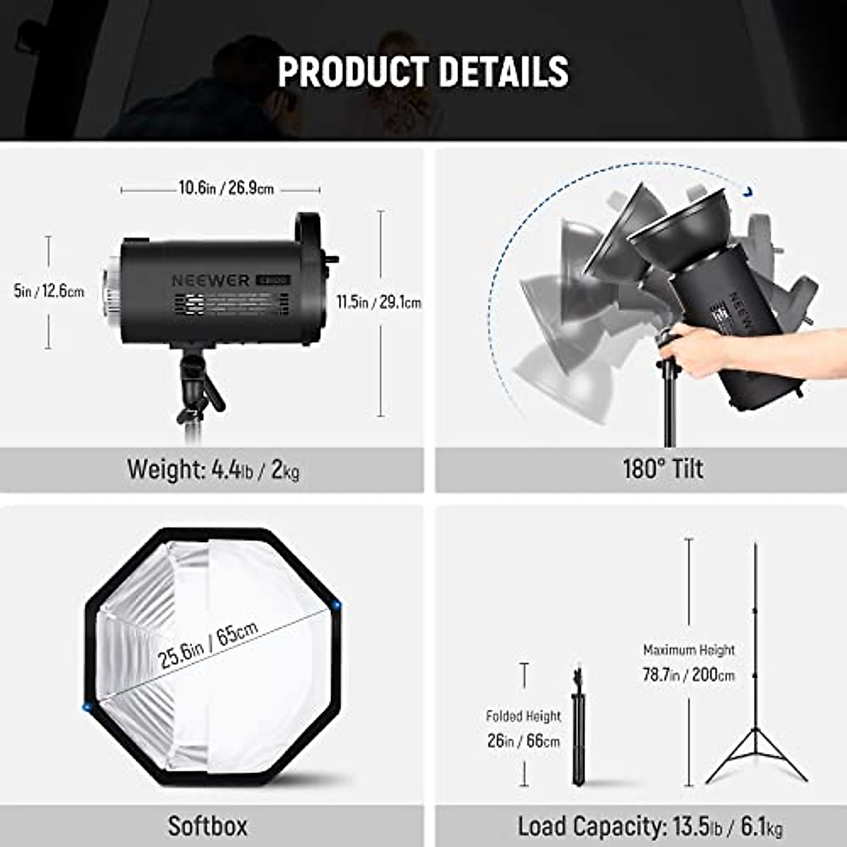 NEEWER 100W LED Video Light, 5600K Bowens Mount Continuous Lighting Kit with Stand, Softbox, CRI 97+,TLCI 97+ 11000Lux/m with 2.4G Remote for Video Recording,Wedding,Outdoor Shooting,YouTube (CB100)
