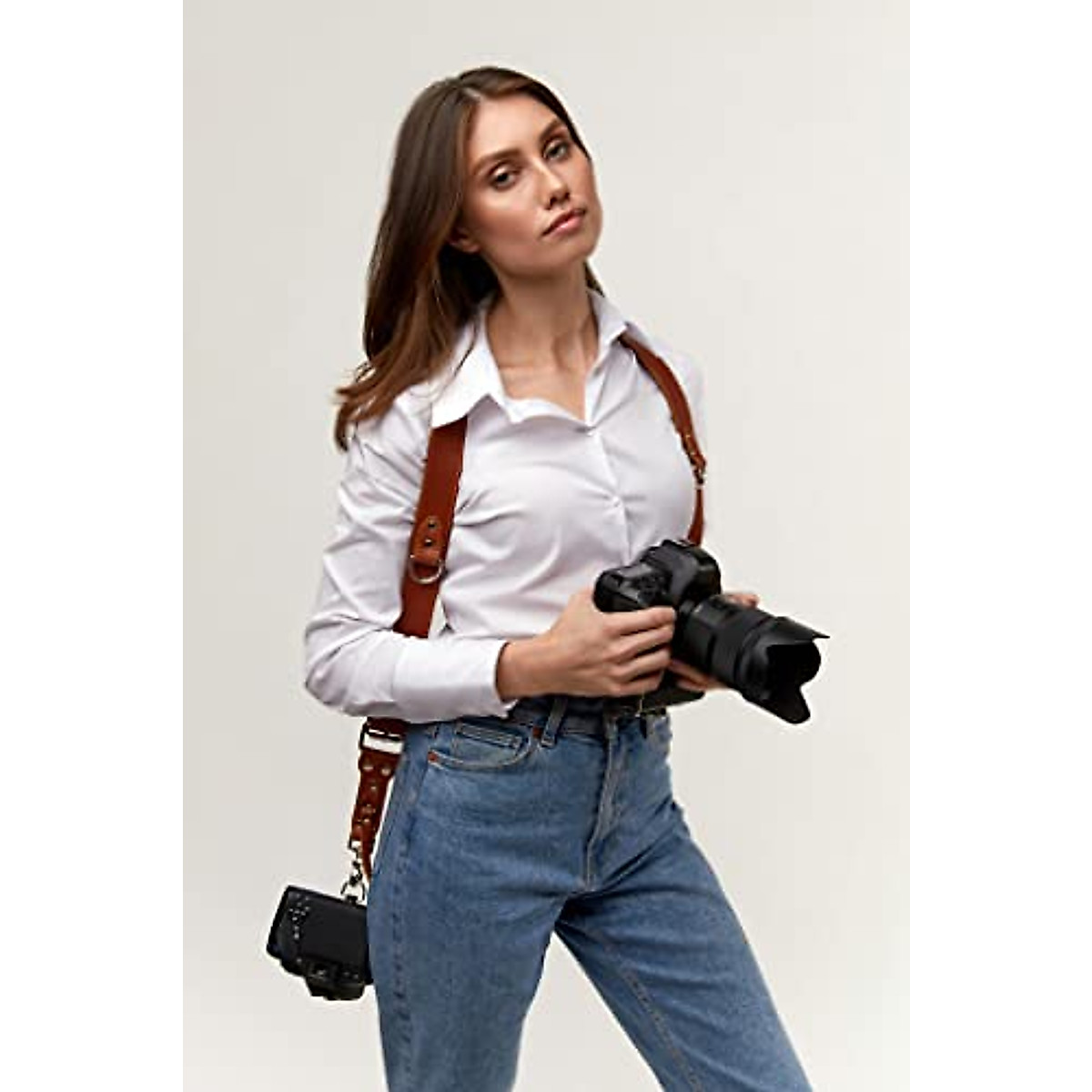 Camera Strap Accessories for Two-Cameras – Dual Shoulder Leather Harness – Multi Camera Gear for DSLR/SLR Strap by Coiro