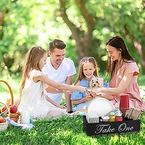 Paper Plate Holder for Kitchen Counter, Paper Plate Holders Utensil Caddy Organizer, Wood Disposable Paper Plate Dispenser for Cup, Plate, Fork, Spoon, Napkin, Silverware Holder for Party, Picnic