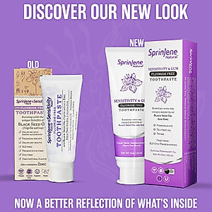 SprinJene Natural Sensitivity & Gum, Fluoride Toothpaste for Sensitive Teeth | Natural Toothpaste for Cavity Protection | 2 Pack