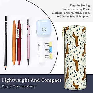 AieeFun Dachshund Dog With Bones Cylinder Pencil Case Holder Zipper Pen Bag Pouch Students Stationery Cosmetic Bag