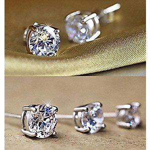 1 Pair Adabele Real 925 Sterling Silver April Birthstone Round Cut Stud Earrings 4mm Small Cute Cubic Zirconia Clear Diamond Stone Solitaire Anniversary Birthday Gift SSE78-4