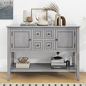 Harper & Bright Designs Buffet Table Kitchen Storage Buffet and Sideboard Console Tables with Four Storage Drawers Two Cabinets and Bottom (Antique Grey)
