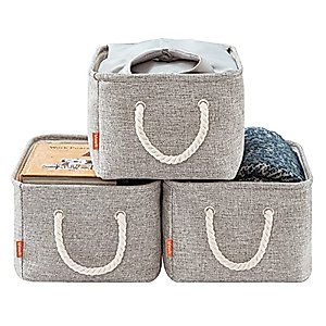 Lifewit Storage Baskets for Shelves Fabric Storage Bins for Organizing Decorative Closet bins with Handles for Living Room, Utility Room, 14.6 x 10.6 x 7.9 Inch, 3 Pack, Grey