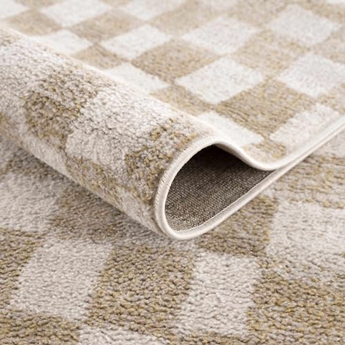 BoutiqueRugs Benjy Modern Checkered Area Rug - Contemporary Geometric Carpet for Living Room, Bedroom, Kids Room, Nursery - Cream, Gold - 5'3" x 7' (5x7 Area Rug)