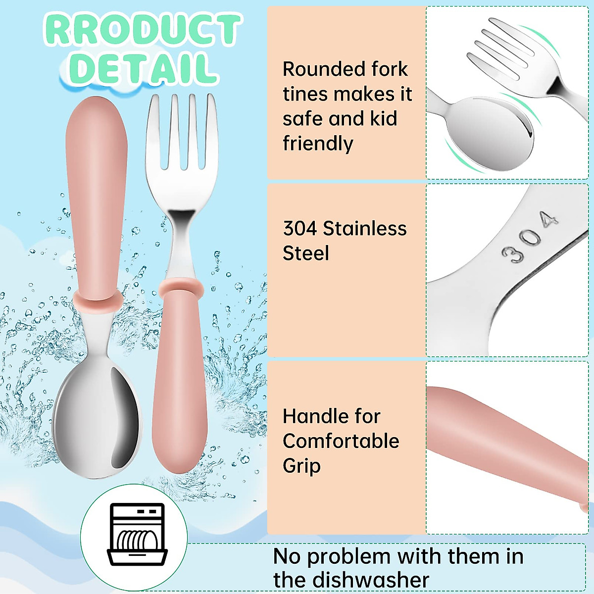 12PCS Toddler Forks & Spoons,Stainless Steel Baby Utensils,Kids Silverware Children's Cutlery Set for Self Feeding,BPA Free Metal Toddler Flatware with Handle for Boys Girls(Mixcolor 6 Spoons 6 Forks)