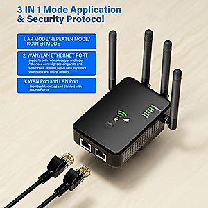WiFi Extender, 1200Mbps Wi-Fi Signal Booster Amplifier for Home Up to 9800 sq.ft, WiFi 2.4GHz & 5GHz Dual Band Wireless Repeater with Strong Penetrability, 360° Coverage with Ethernet Port & AP Mode
