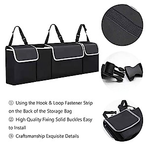KLEVERISE Car Trunk Hanging Organizer, Backseat Storage Bag 3 Adjustable Shoulder Straps Foldable Car Trunk Grocery Organizer Accessories for Car SUV Van
