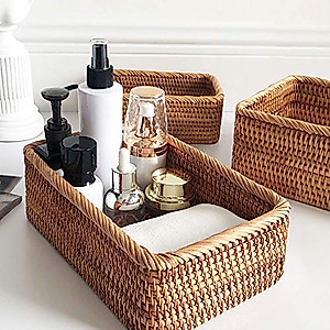 WERTSWF Wicker Baskets for Storage Organizing,Rectangular Weaving Rattan Basket Water Hyacinth Storage Baskets for Countertop Living Room Home Decor