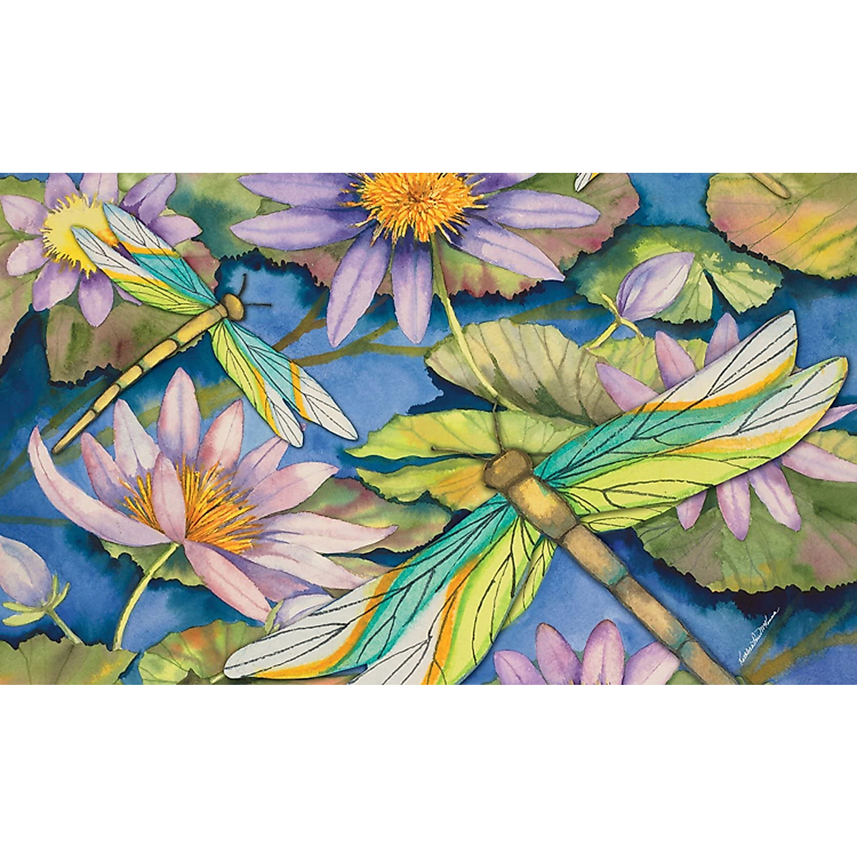 Toland Home Garden 800032 Waterlilies & Dragonflies Spring Door Mat 18x30 Inch Flower Outdoor Doormat for Entryway Indoor Entrance