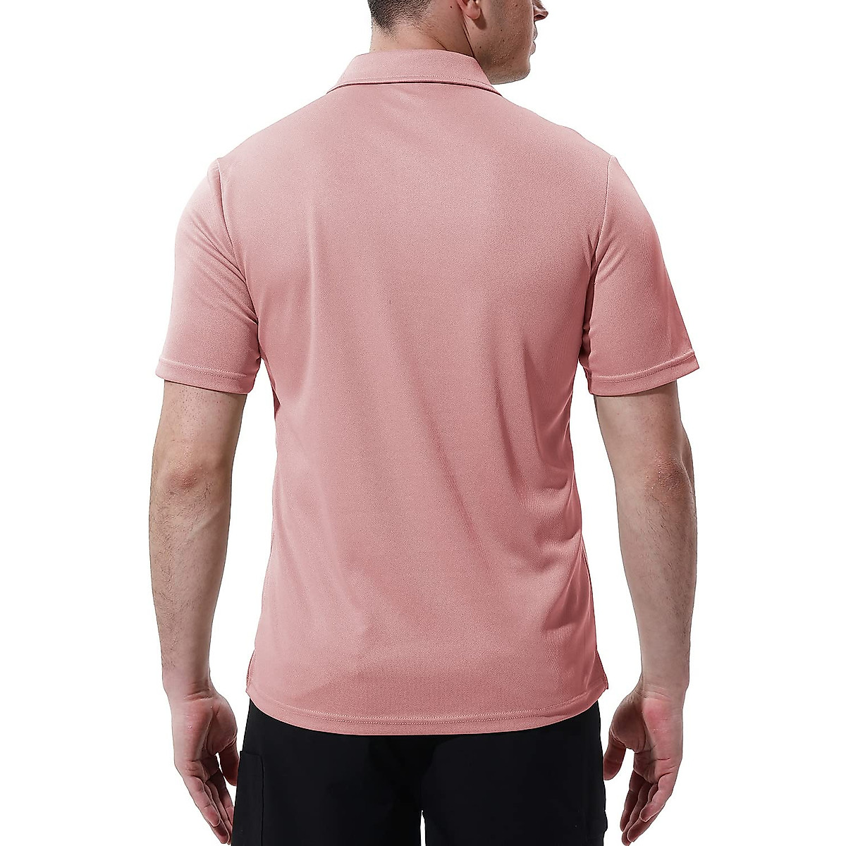 Gopune Men's Short Sleeve Polo Shirts Quick Dry Outdoor Regular Fit Golf Shirts with Pocket Pink,L