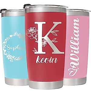 Aeekdook Personalized Tumblers with Names - Custom 20oz Double Wall Stainless Steel Tumbler, Customized Travel Coffee Cup Mug Lid and Straw, Personalized Christmas Birthday Gifts for Men Women