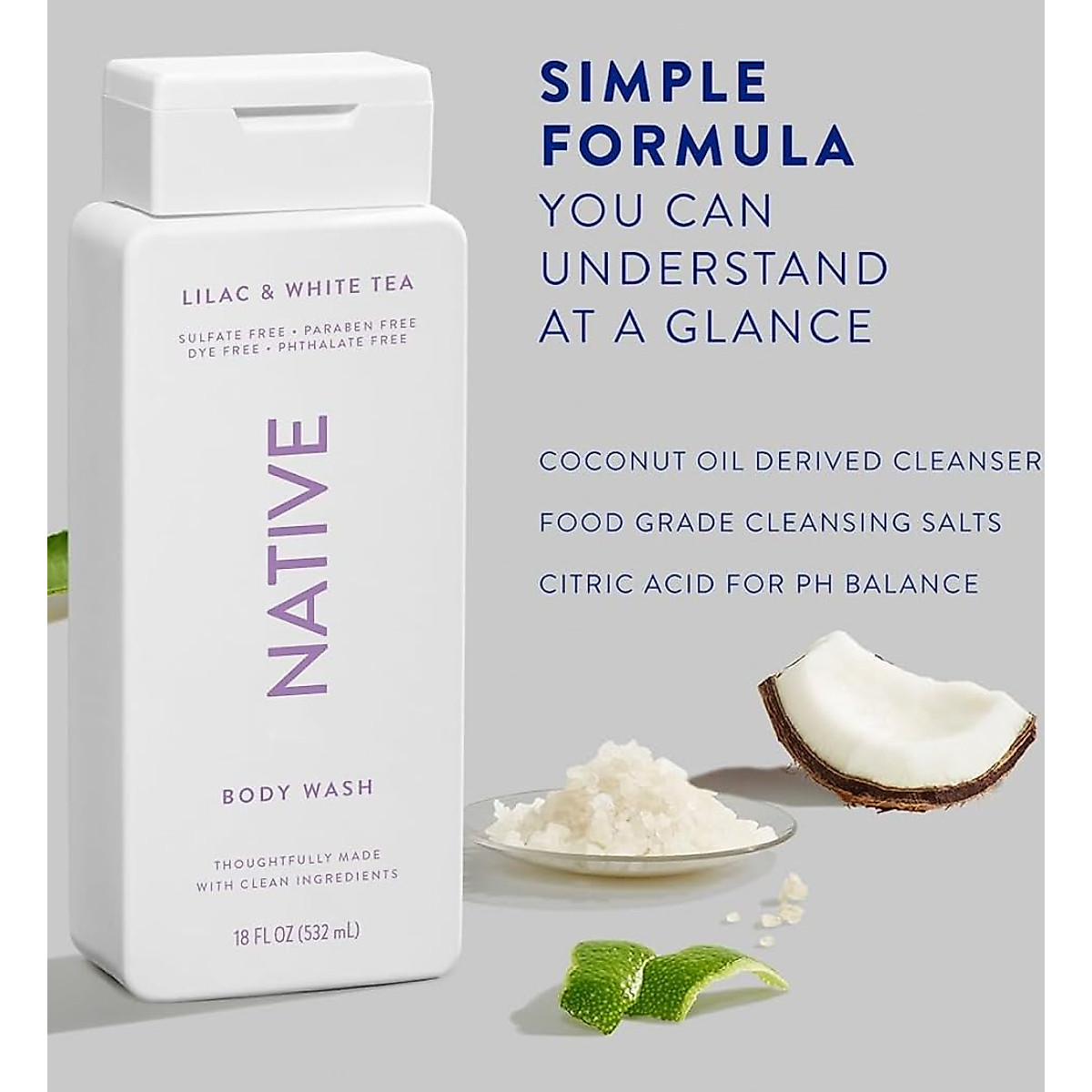 Native Body Wash Contains Naturally Derived Ingredients | For Women & Men, Sulfate, Paraben, & Dye Free Leaving Skin Soft and Hydrating | Lilac & White Tea 18 oz - 2 Pk