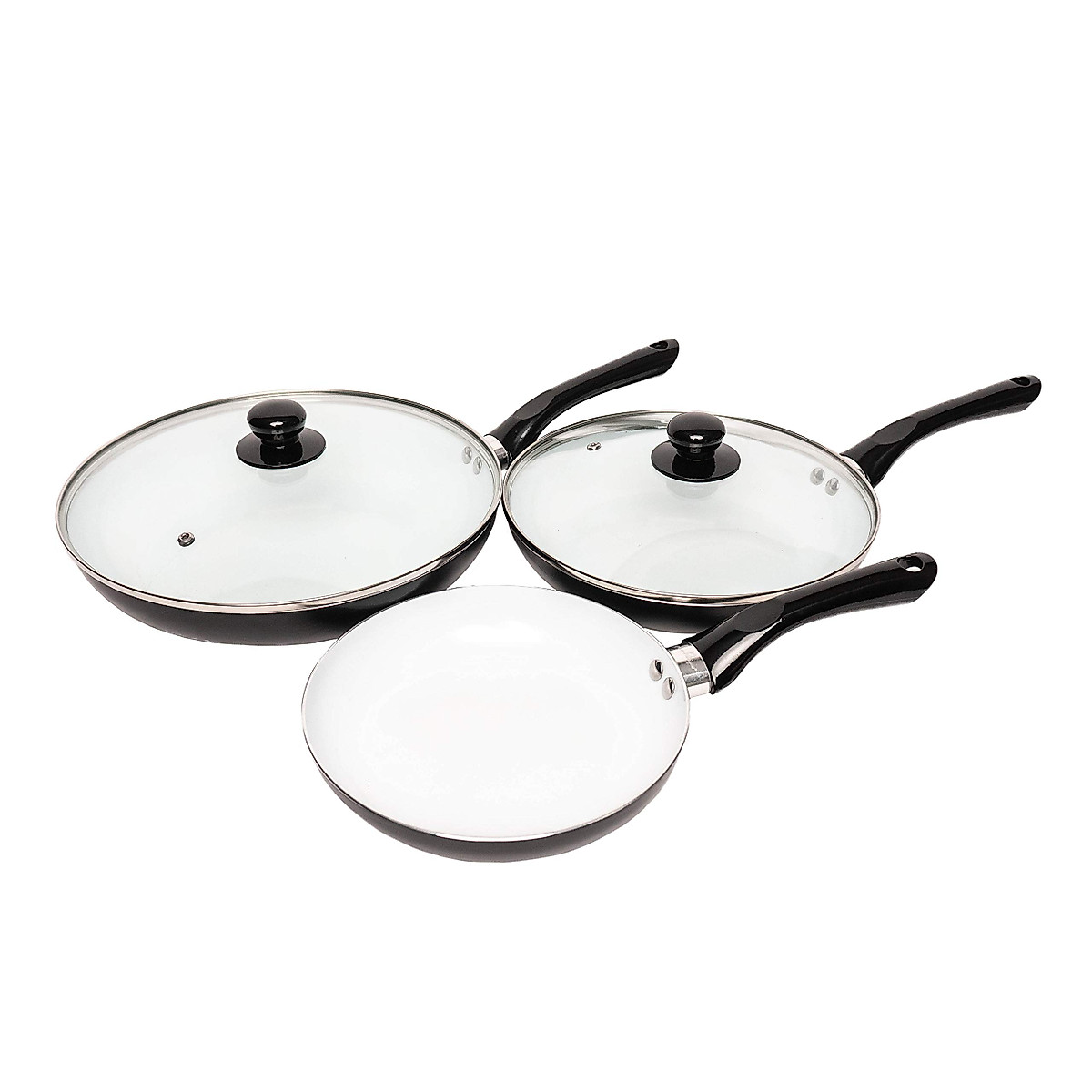 Nonstick Frying Pans Set 3 Piece (Black) Frying Pan with Lid Non Stick Pan/Skillet Bio Supreme From Jean-Patrique