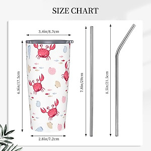 Yaxongx 20oz Tumbler Crab Shells Fishes Double Wall Vacuum Insulated Coffee Mug with Lid and Metal Straw Brush Reusable Stainless Steel Water Bottle Travel Cup Gifts for Car Ice Drinks Hot Beverage